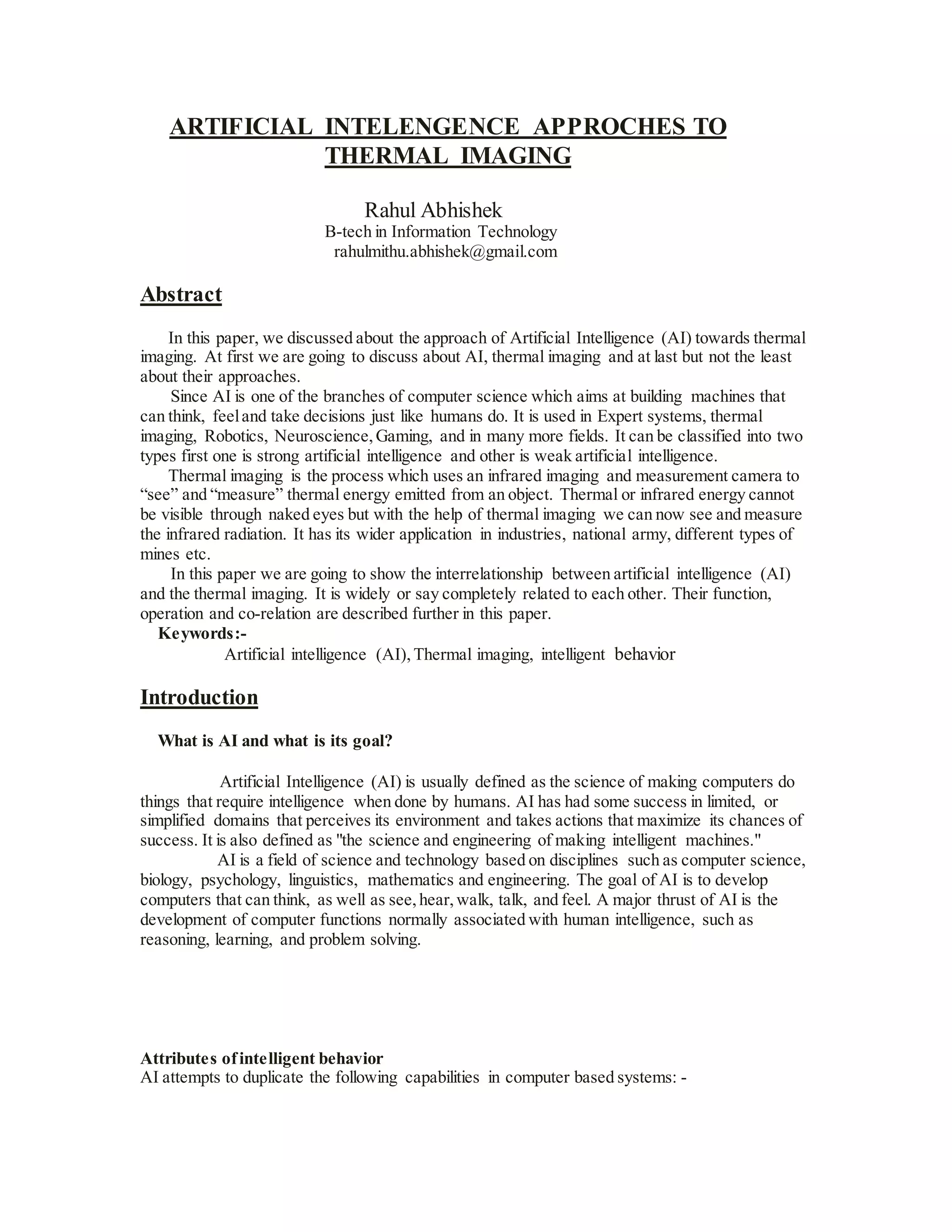 Artificial intelligence approaches to thermal imaging | DOCX