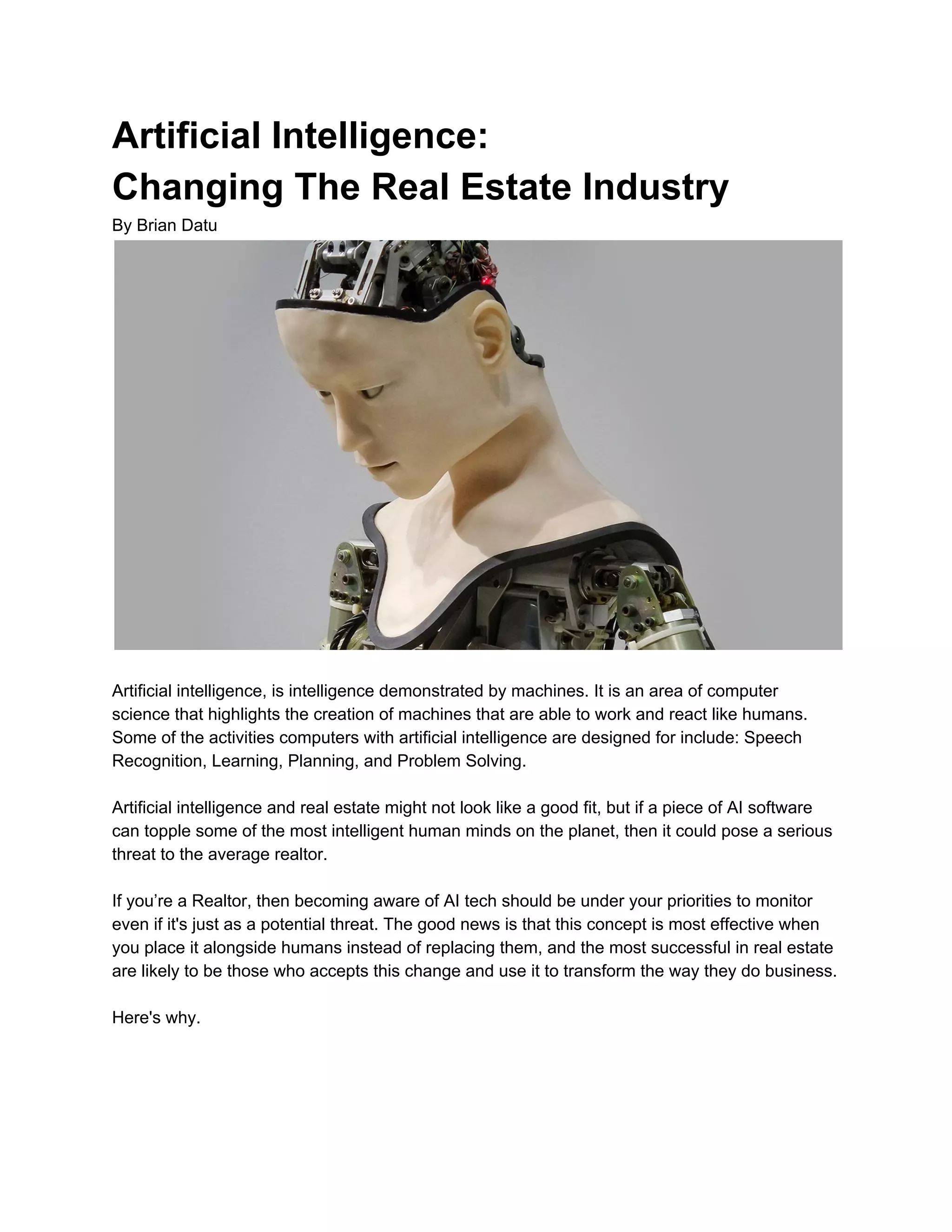 Artificial intelligence changing the real estate industry | PDF