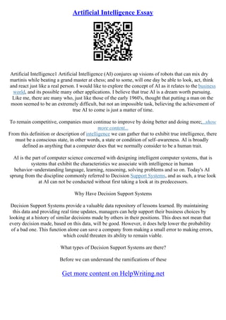 Artificial Intelligence Essay | PDF