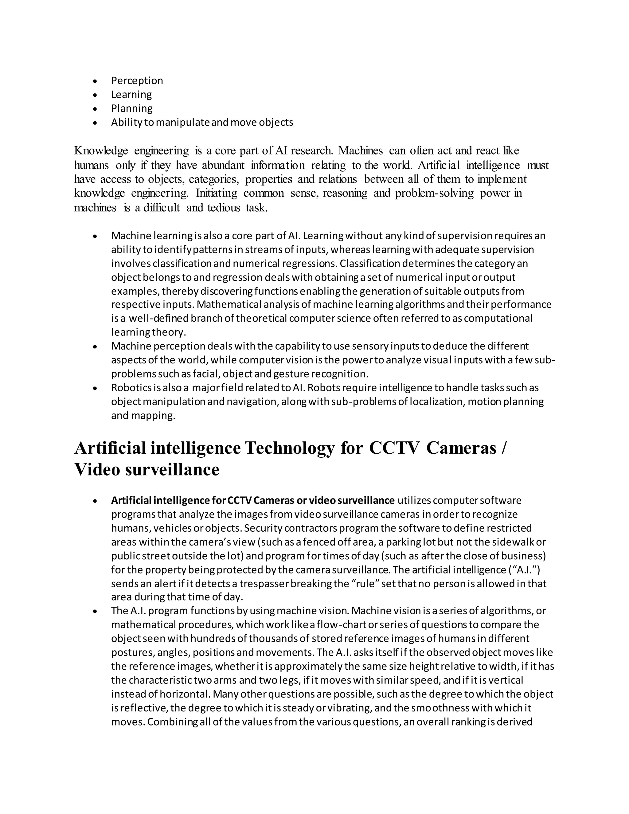 Artificial intelligence for cctv cameras, video surveillance | DOCX