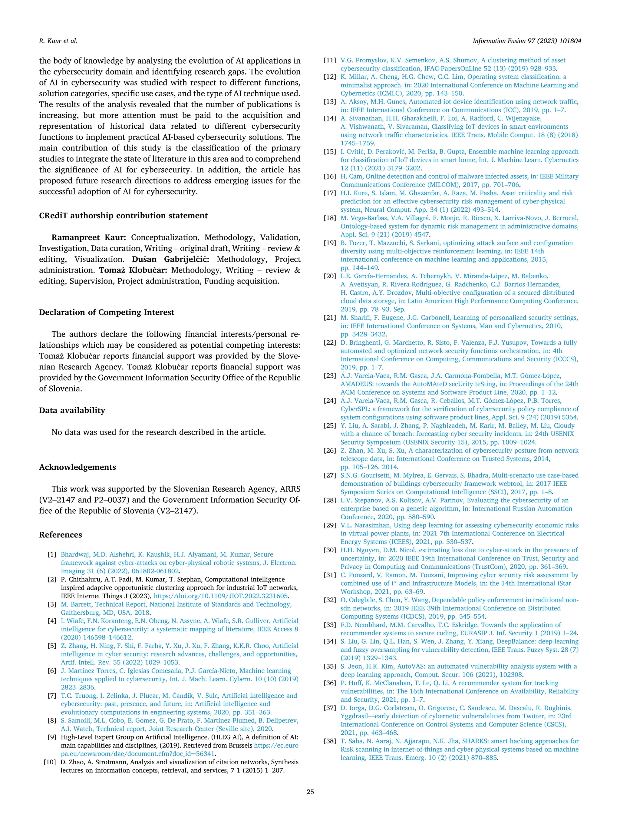 Artificial intelligence for cybersecurity_ Literature review and future ...