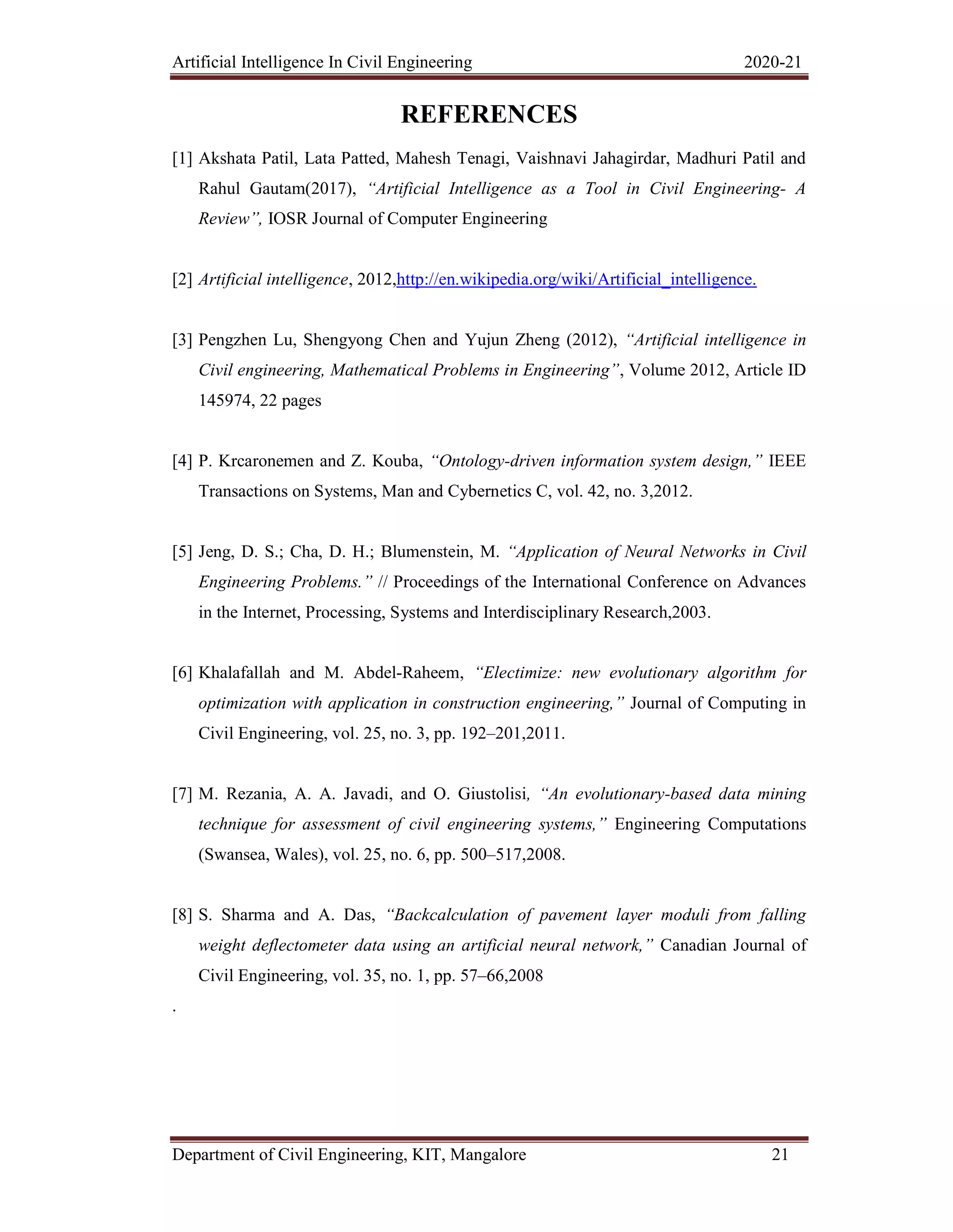 Artificial intelligence in civil engineering seminar report | PDF