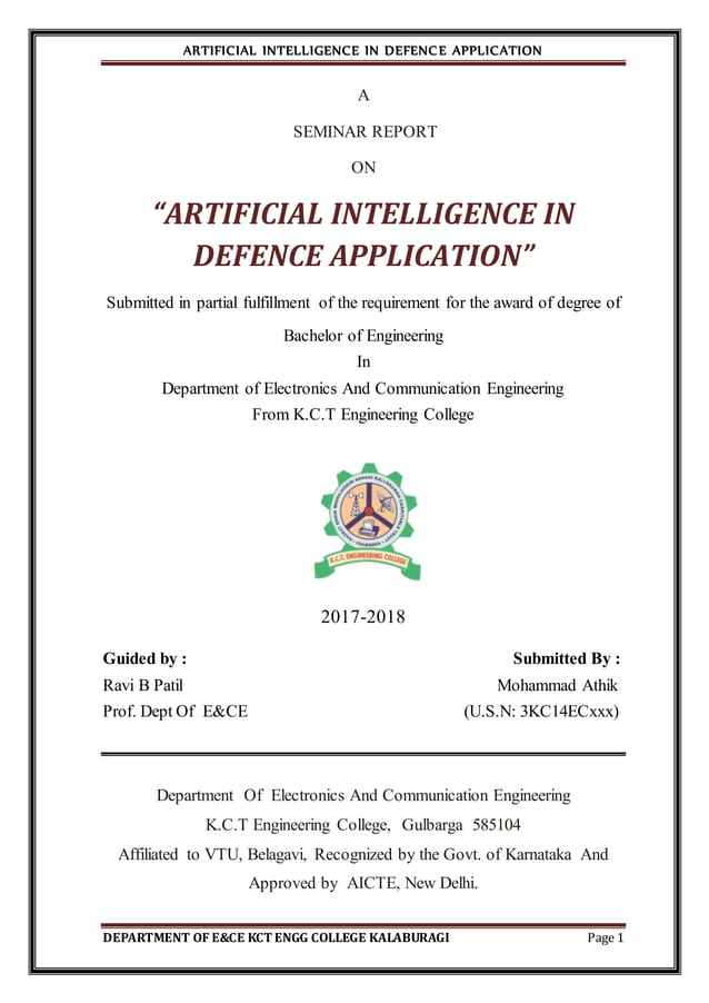 Seminar report on Artificial Intelligence in defence application | DOCX