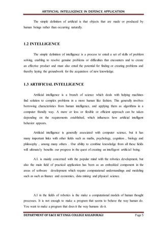 Seminar report on Artificial Intelligence in defence application | DOCX