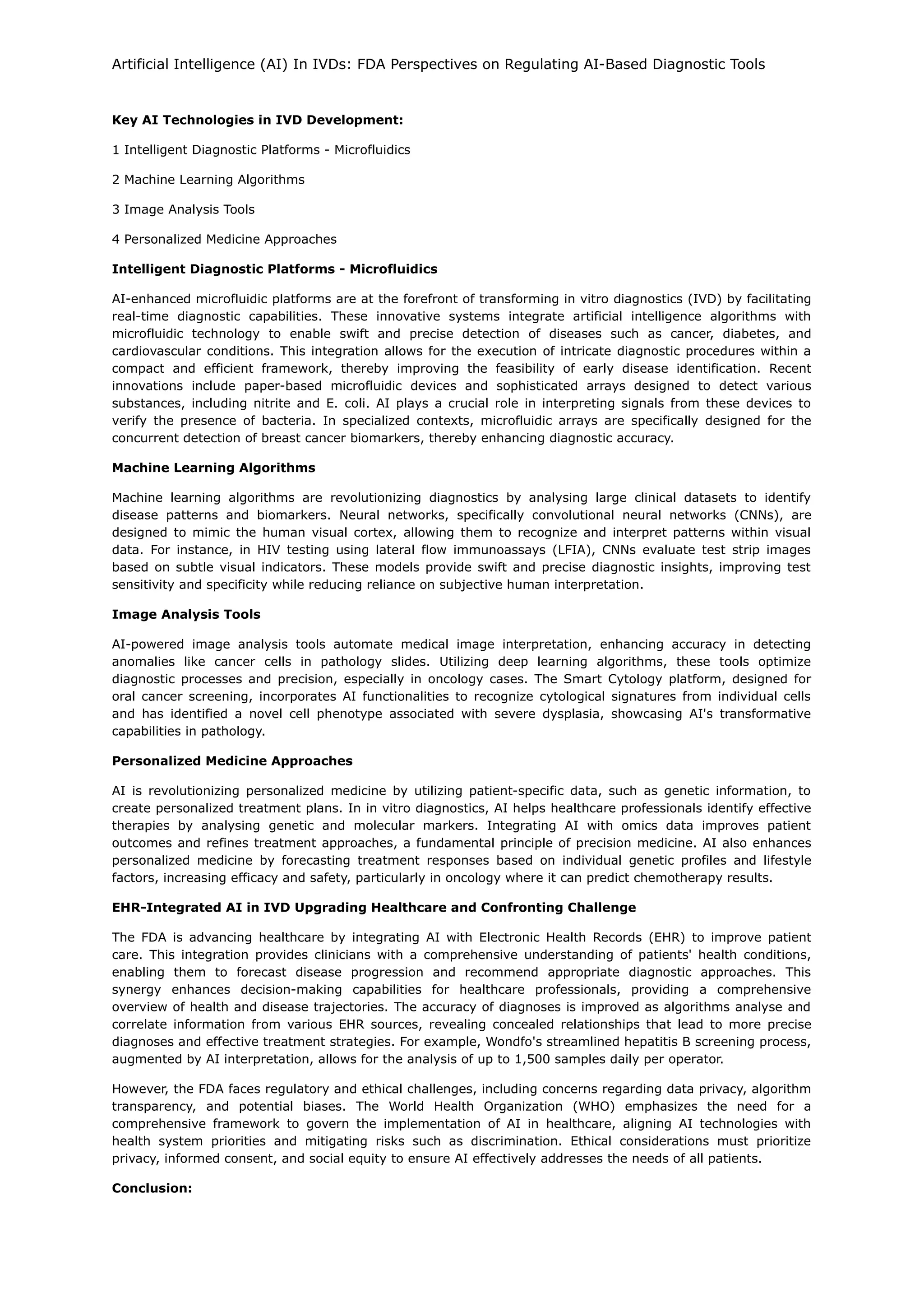 Artificial Intelligence In IVDs FDA Perspectives on Regulating AI-Based ...