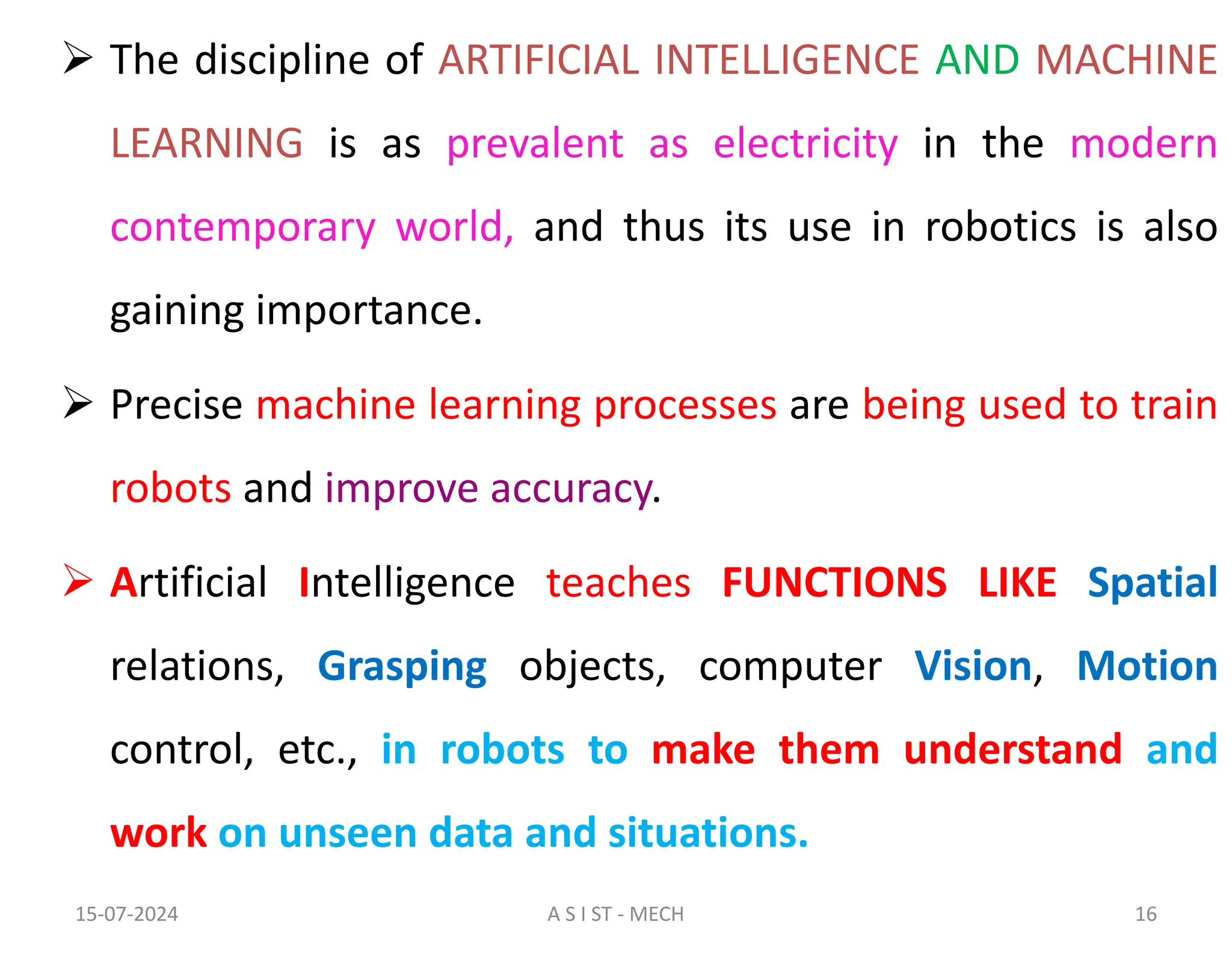Artificial intelligence in Robotics.pptx | Programming Languages | Computing