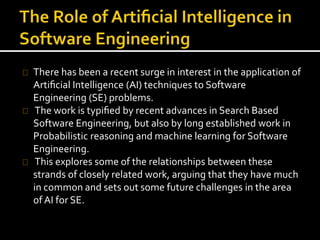 Artificial intelligence in software engineering ppt. | PPTX
