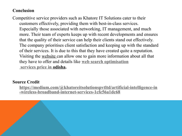 Artificial intelligence in wireless broadband internet services | PPT