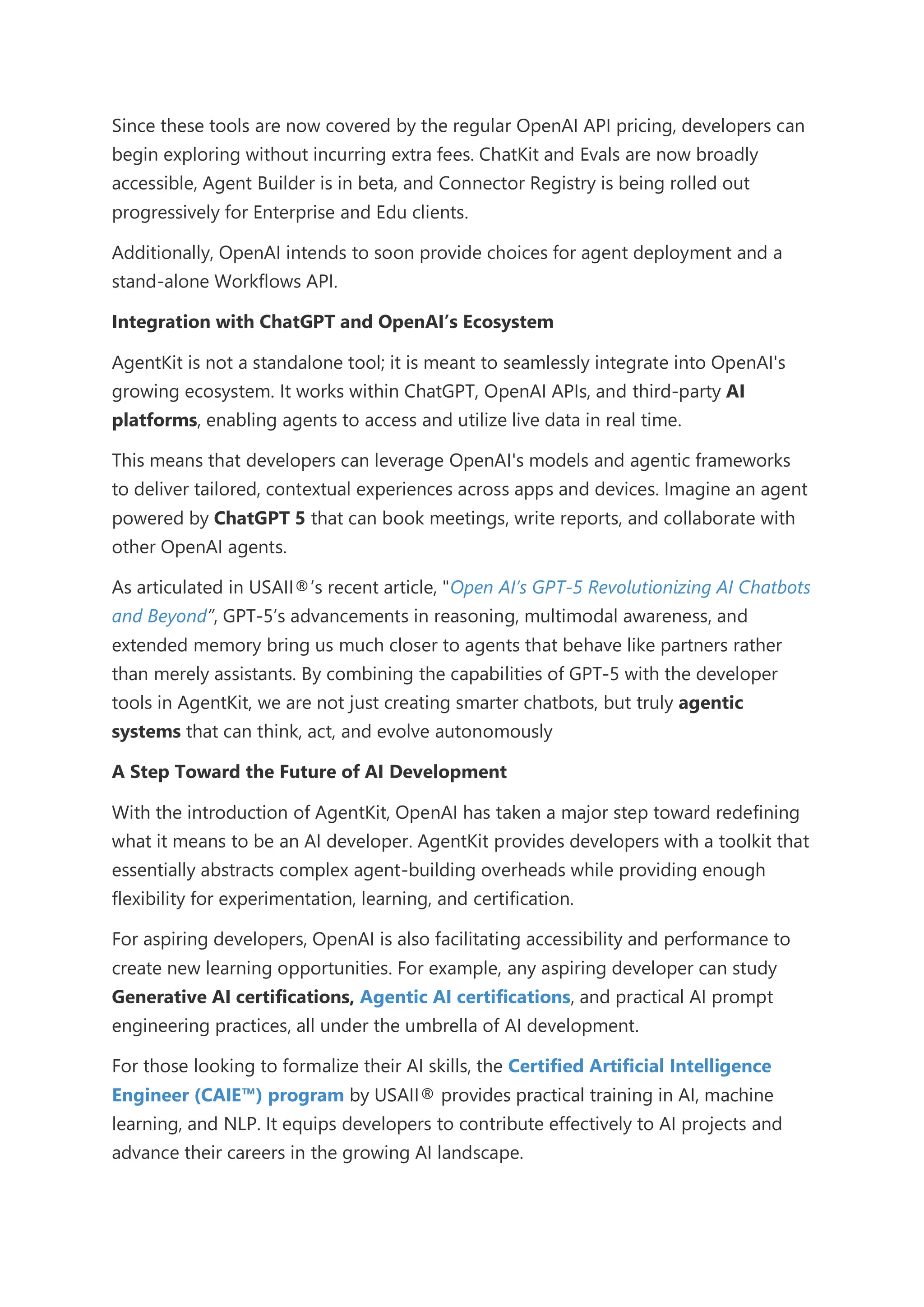 Open AI’s Agent Kit: The Future of Custom AI Agents | USAII® | PDF