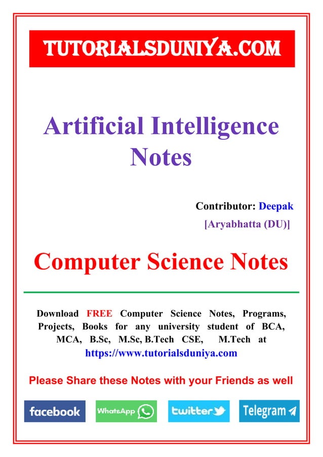 Artificial intelligence notes 2 tutorials duniya | PDF
