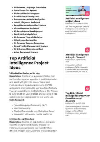 Artificial Intelligence project ideas for Freshers | PDF