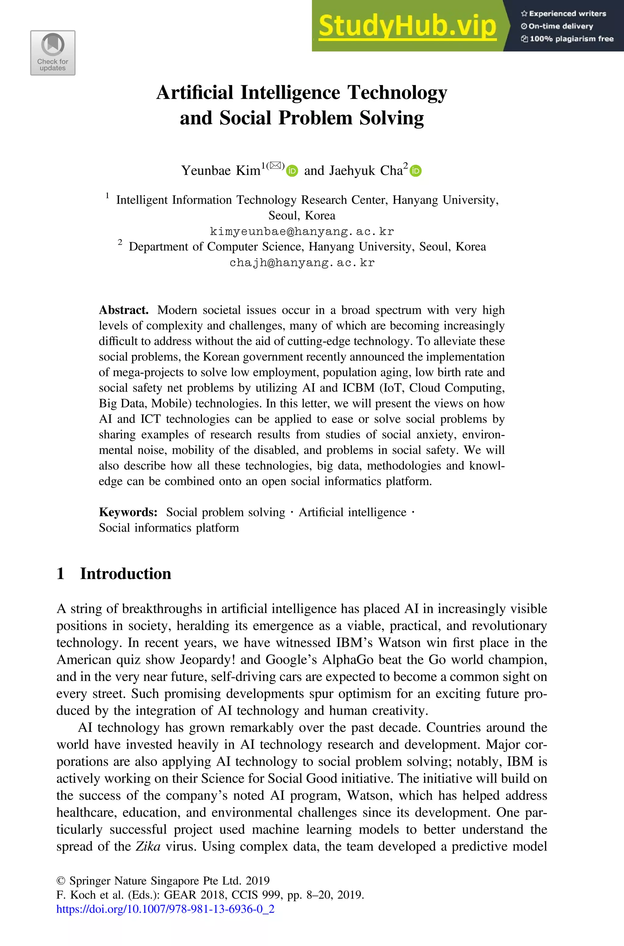 Artificial Intelligence Technology And Social Problem Solving | PDF