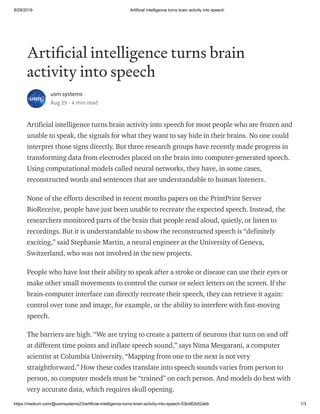 Artificial intelligence turns brain activity into speech | PDF