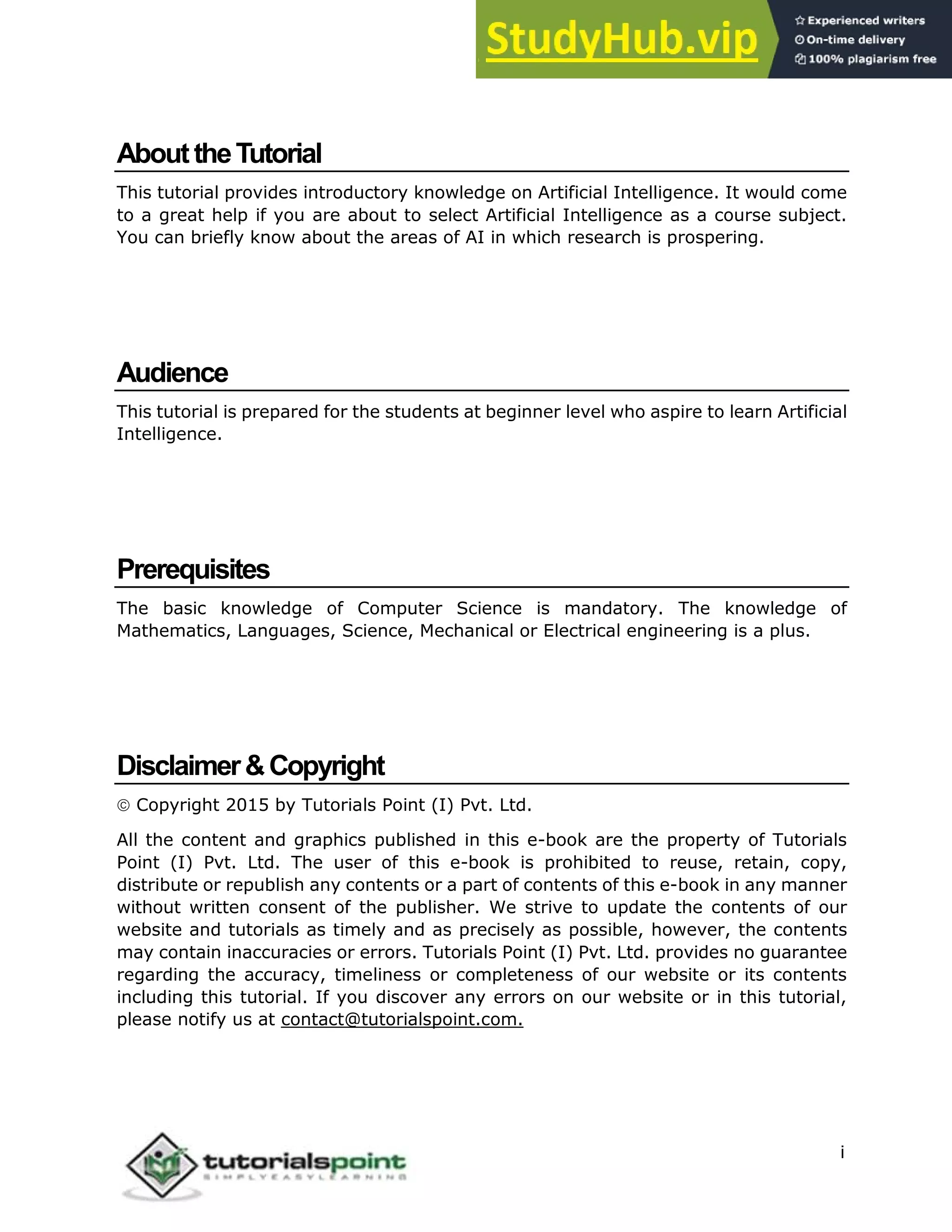 Artificial Intelligence Tutorial | PDF