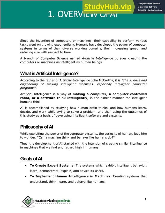 Artificial Intelligence Tutorial | PDF