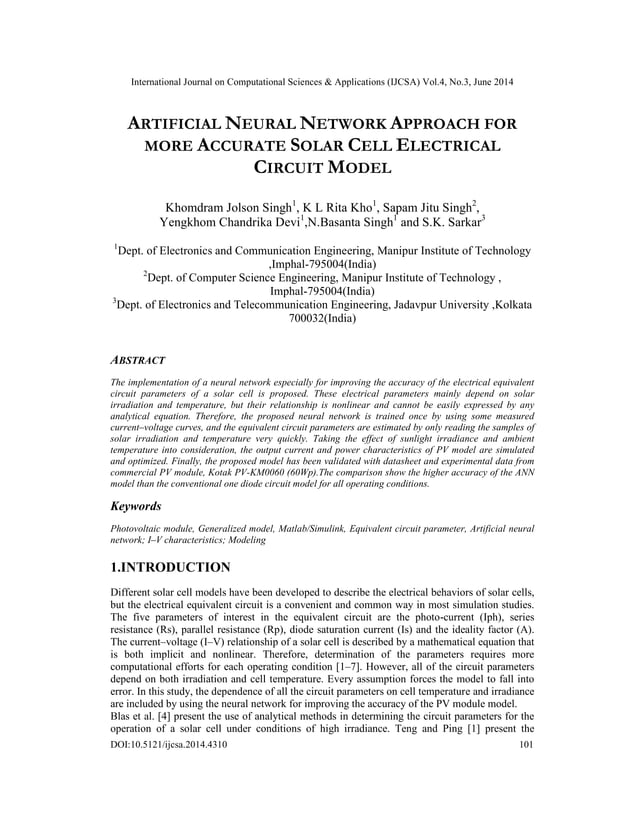Artificial neural network approach for more accurate solar cell electrical circuit model | PDF