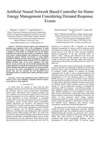 Artificial neural network based controller for home energy management considering demand ...