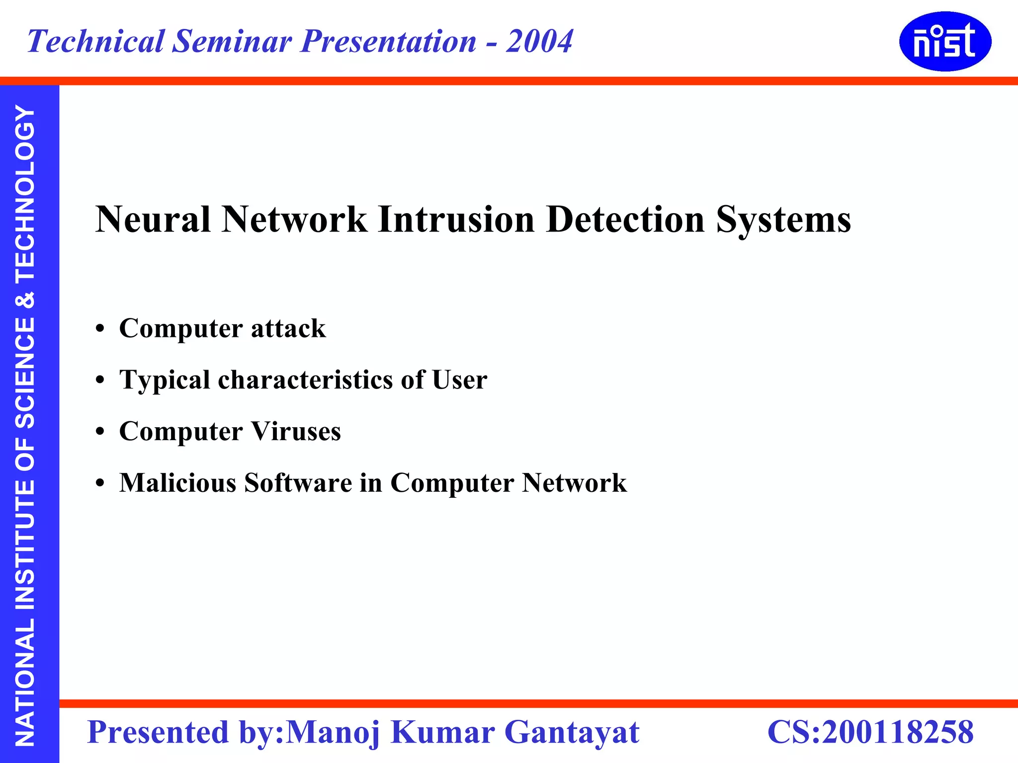 Artificial neural network for misuse detection | PPT | Information and Network Security | Computing