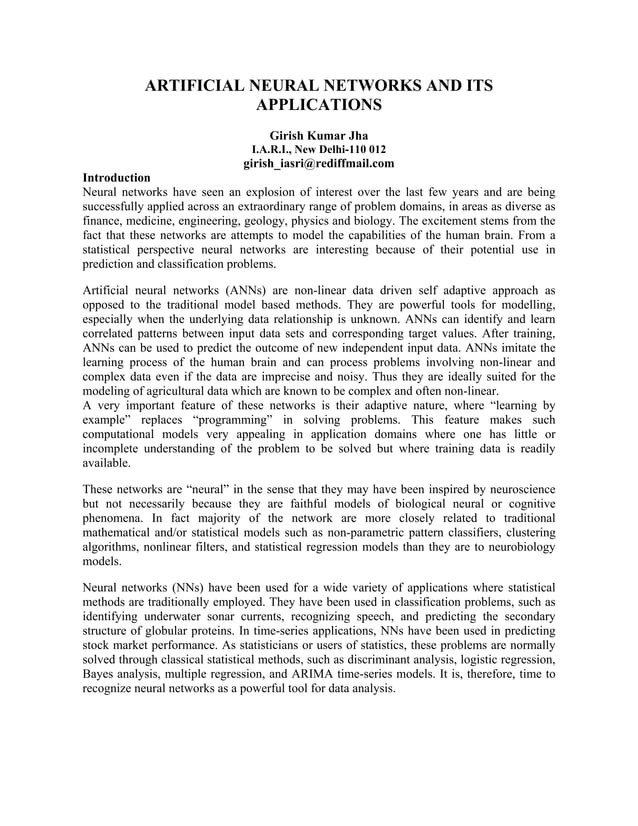 Artificial neural networks and its application | PDF