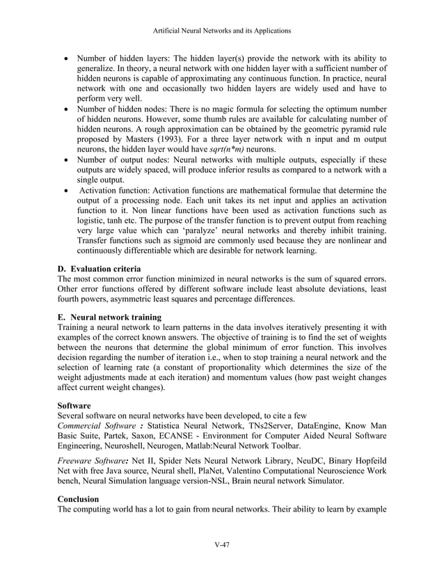 Artificial neural networks and its application | PDF