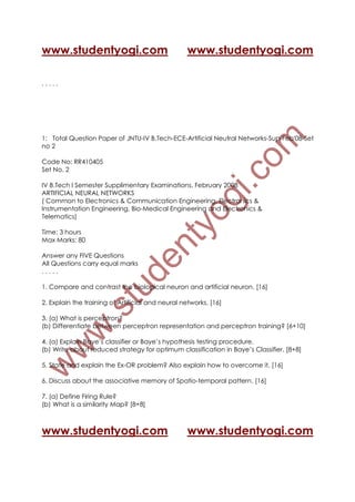 Artificial Neural Networks Jntu Model Paper{Www.Studentyogi.Com} | PDF