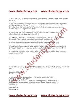 Artificial Neural Networks Jntu Model Paper{Www.Studentyogi.Com} | PDF