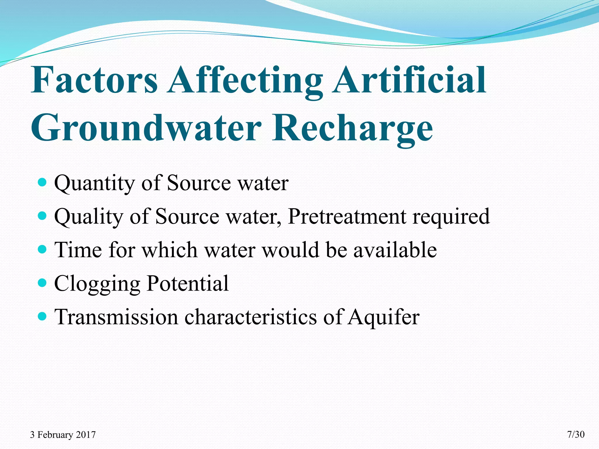 Artificial recharge of groundwater | PPTX