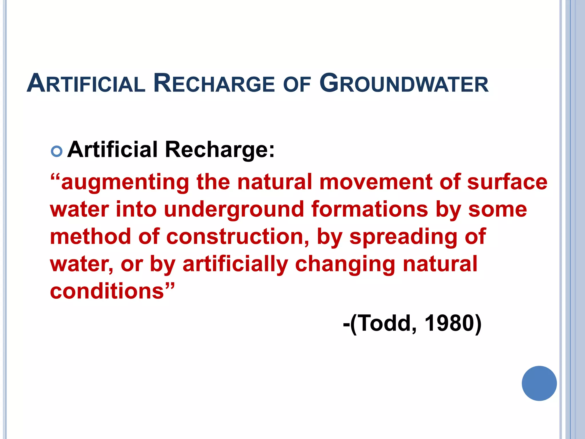 ARTIFICIAL RECHARGE OF GROUNDWATER | PPTX
