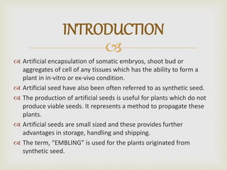 Artificial Seed - Definition, Types & Production | PPTX