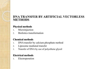ARTIFICIAL VECTORLESS GENE TRANSFER METHODS | PPTX