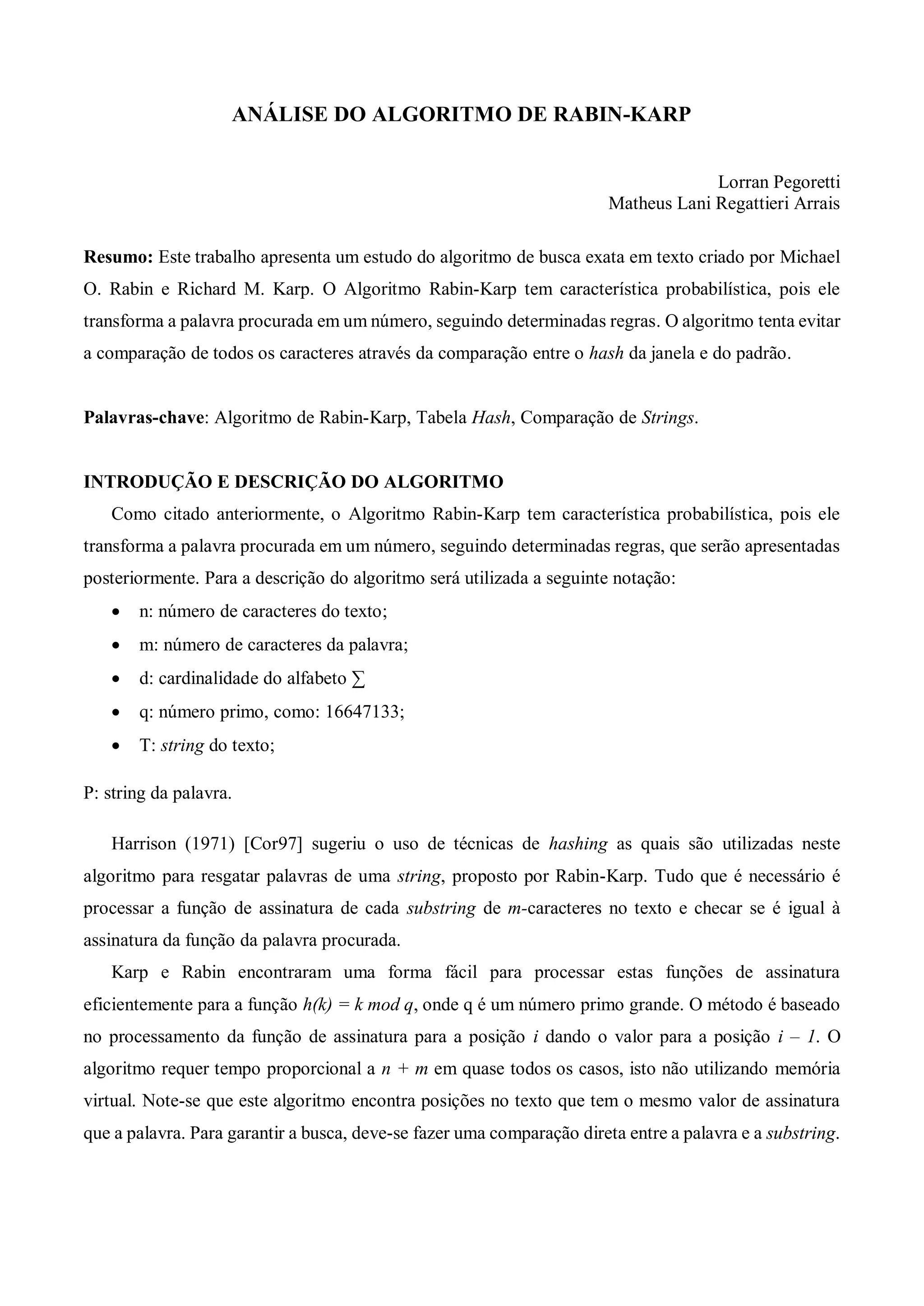 Algoritmo de Rabin-Karp - Artigo | PDF
