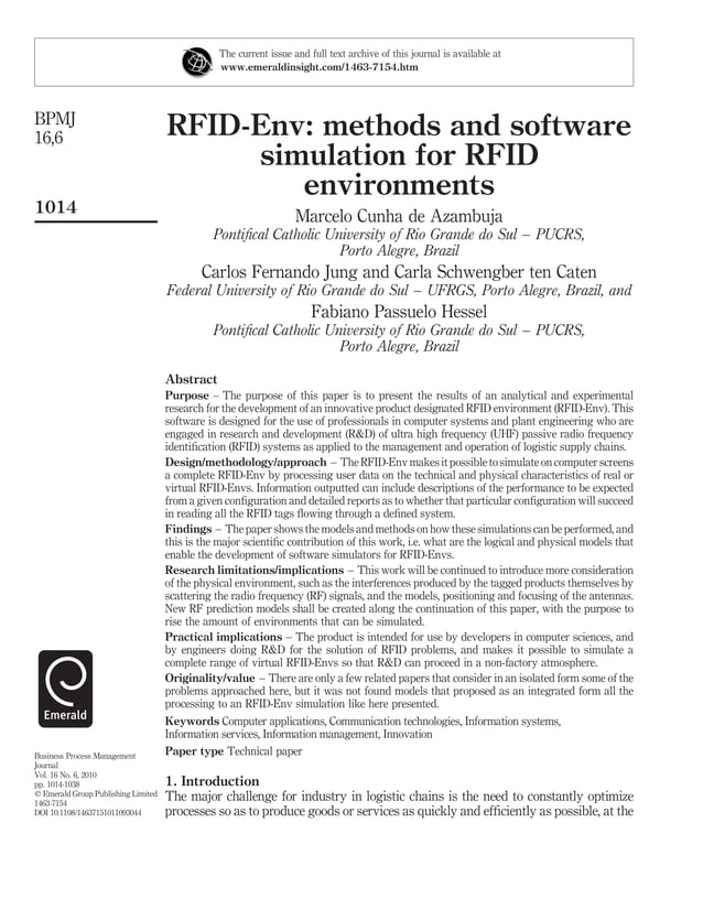 RFID-Env: methods and software simulation for RFID environments | PDF