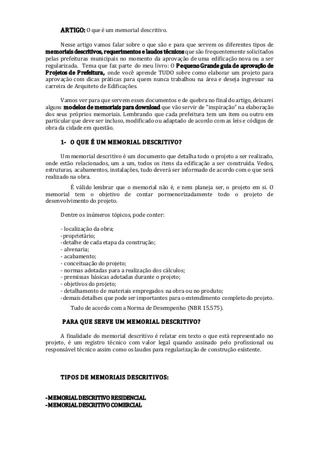Memorial Descritivo De Projeto De Arquitetura Doc - Otosection Memorial Descritivo De Projeto De Arquitetura Doc - Otosection