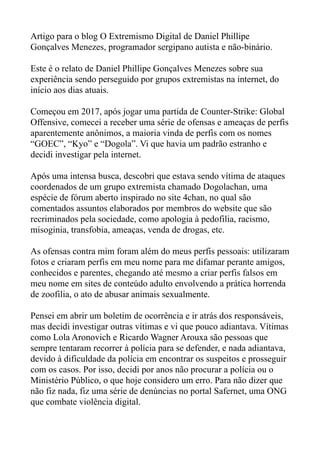 Artigo blog o extremismo digital Daniel Phillipe Gonçalves Menezes ...