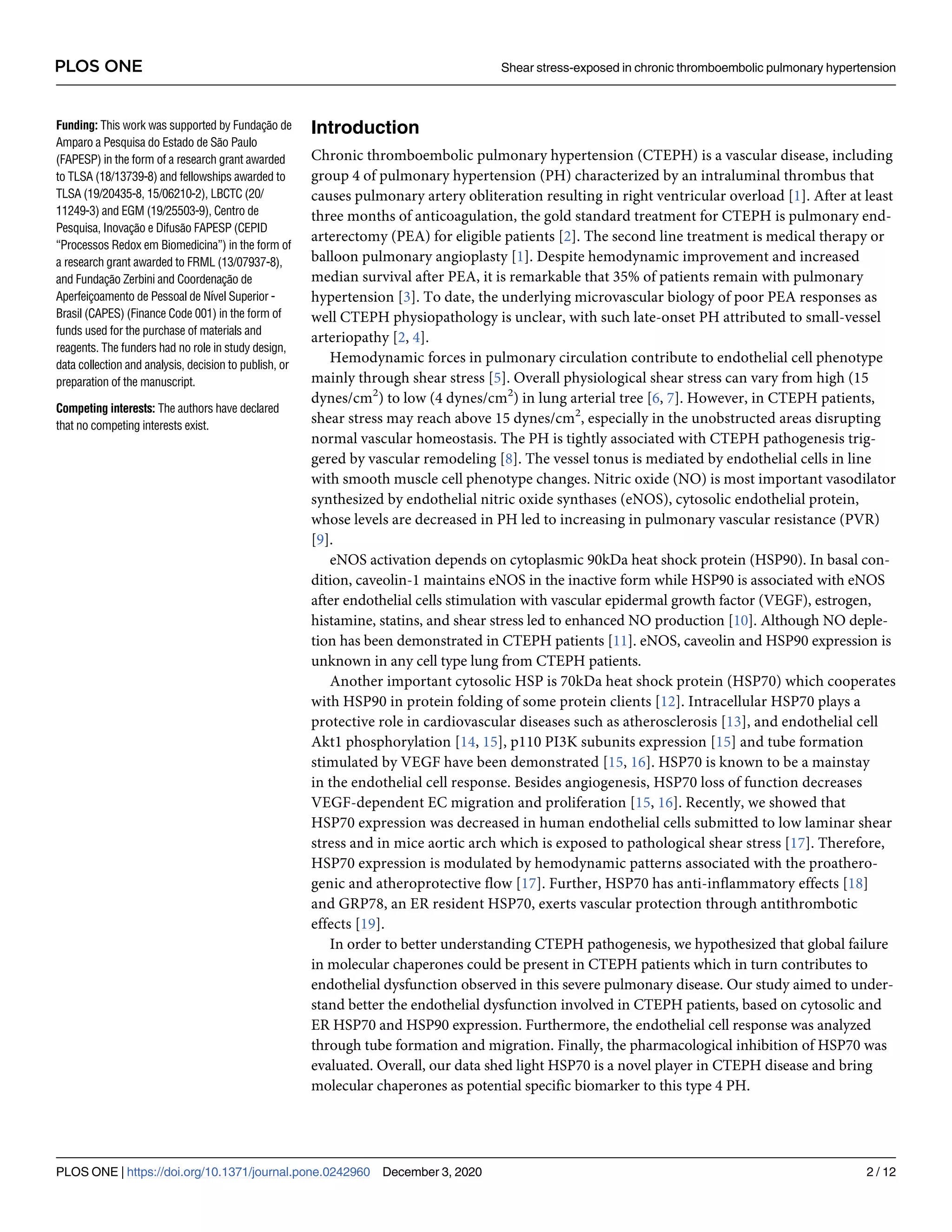 Shear stress-exposed pulmonary artery endothelial cells fail to ...
