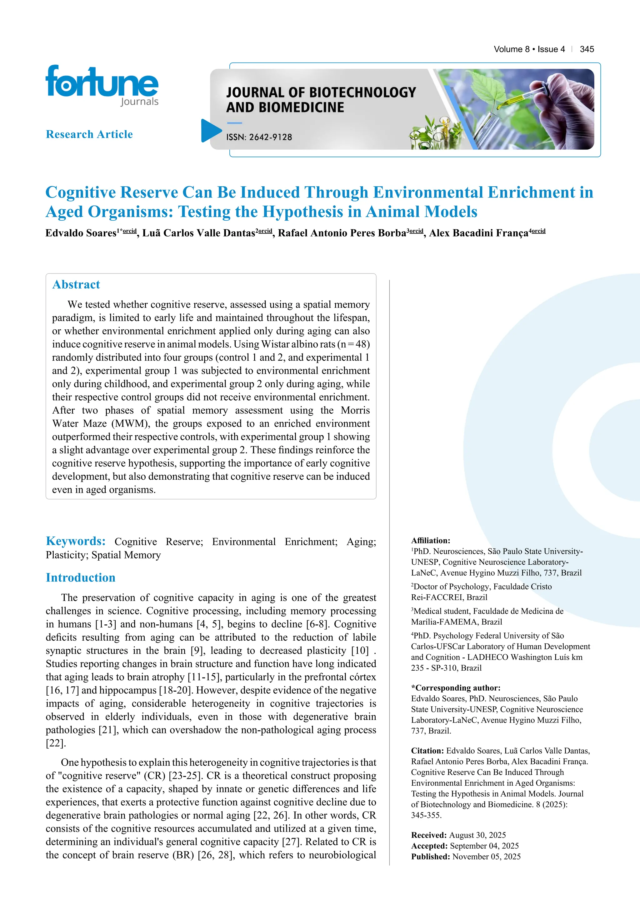 Cognitive Reserve Can Be Induced Through Environmental Enrichment in ...