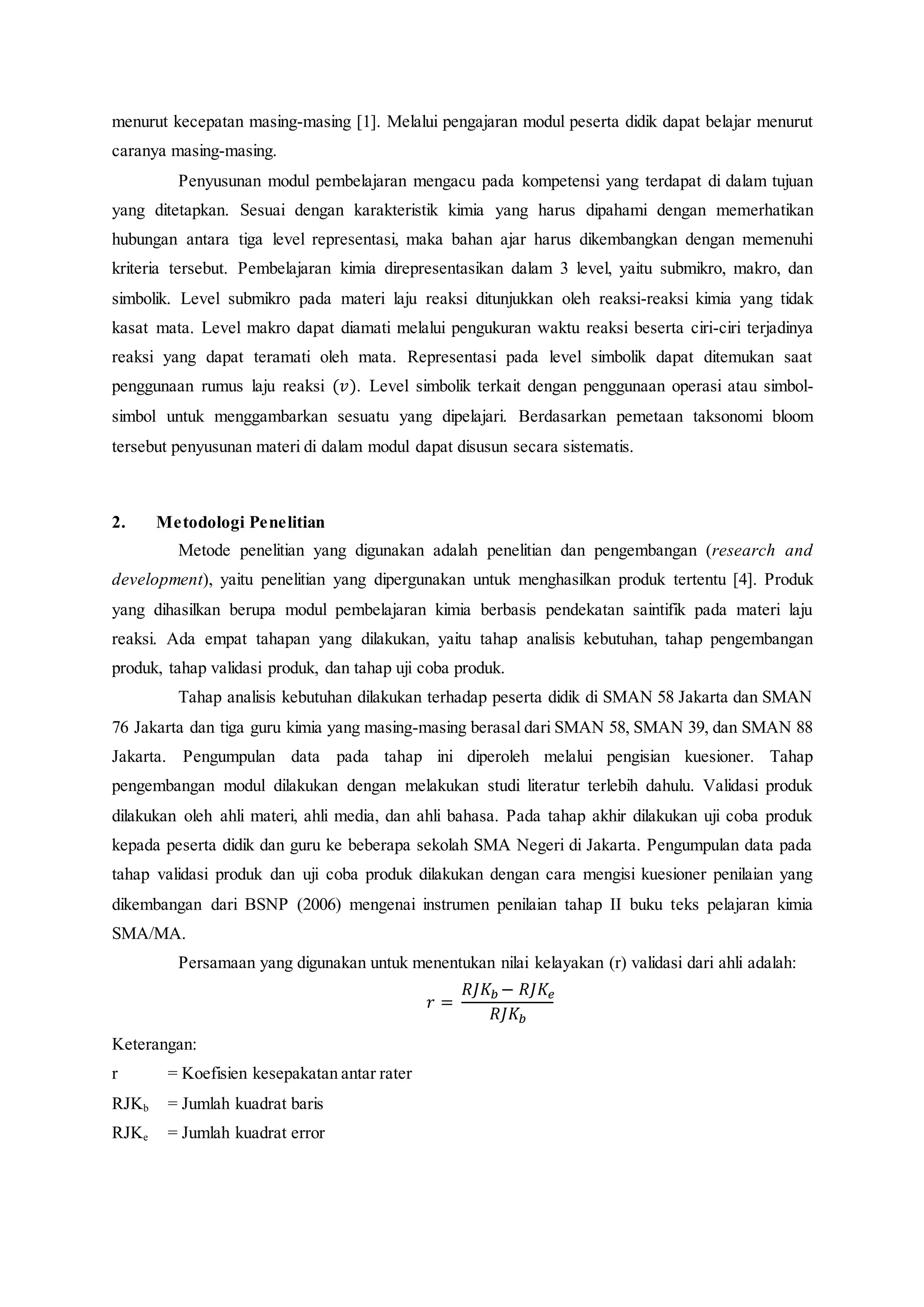 PENGEMBANGAN MODUL PEMBELAJARAN KIMIA BERBASIS PENDEKATAN SAINTIFIK PADA MATERI LAJU REAKSI | PDF