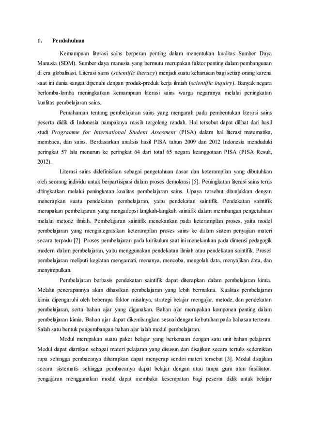 PENGEMBANGAN MODUL PEMBELAJARAN KIMIA BERBASIS PENDEKATAN SAINTIFIK PADA MATERI LAJU REAKSI | PDF