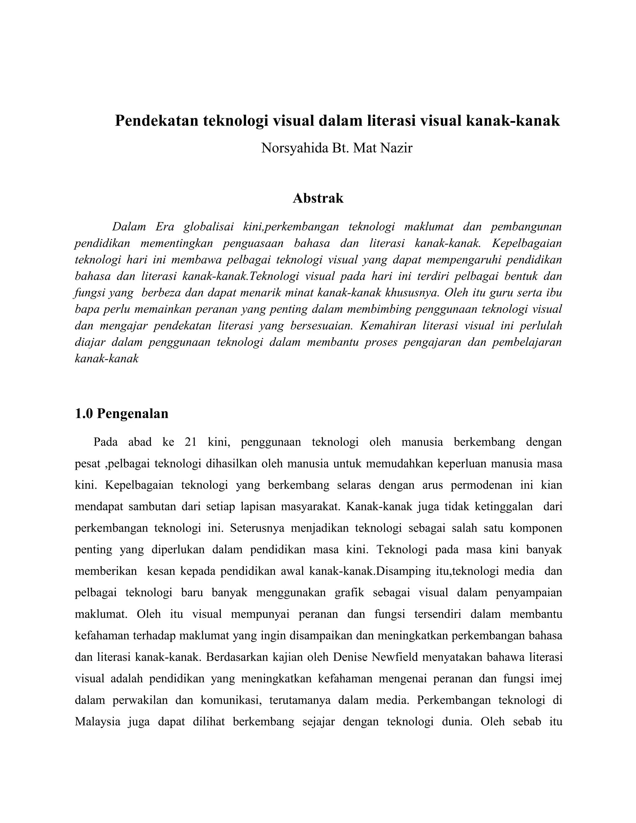 Pendekatan teknologi visual dalam literasi visual kanak-kanak | PDF