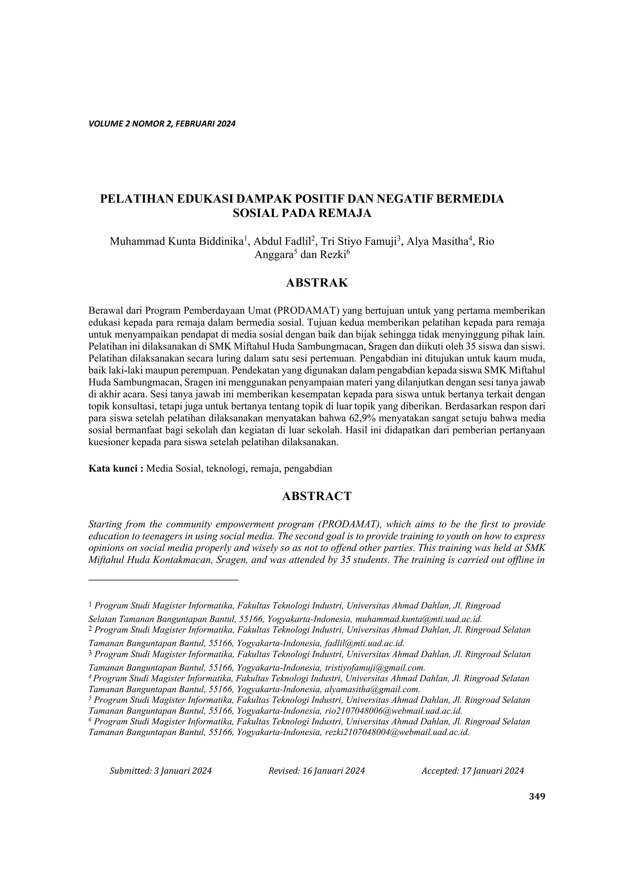 PELATIHANEDUKASIDAMPAKPOSITIFDANNEGATIFBERMEDIASOSIALPADAREMAJA | PDF