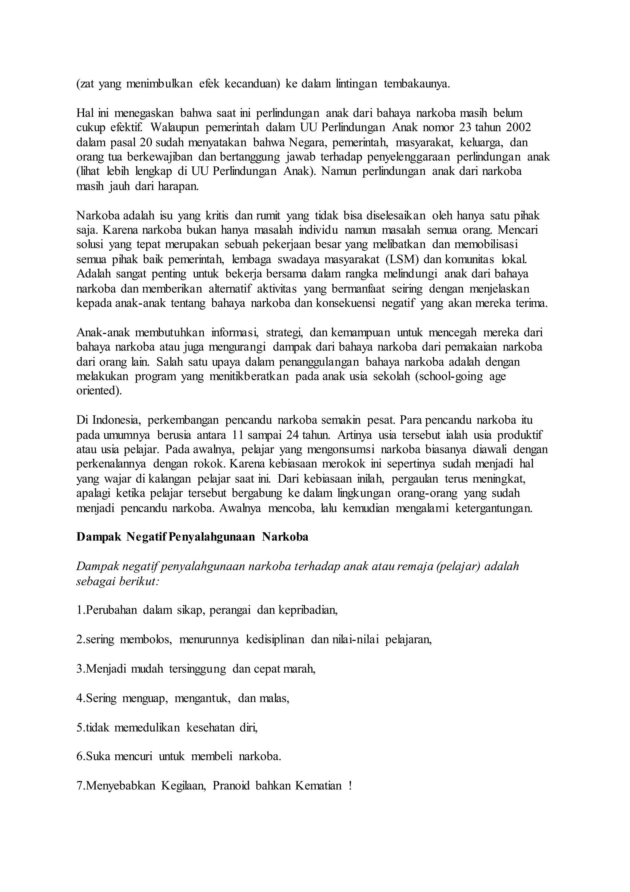 Penyebaran Narkoba Di Kalangan Anak - anak dan Remaja | DOCX