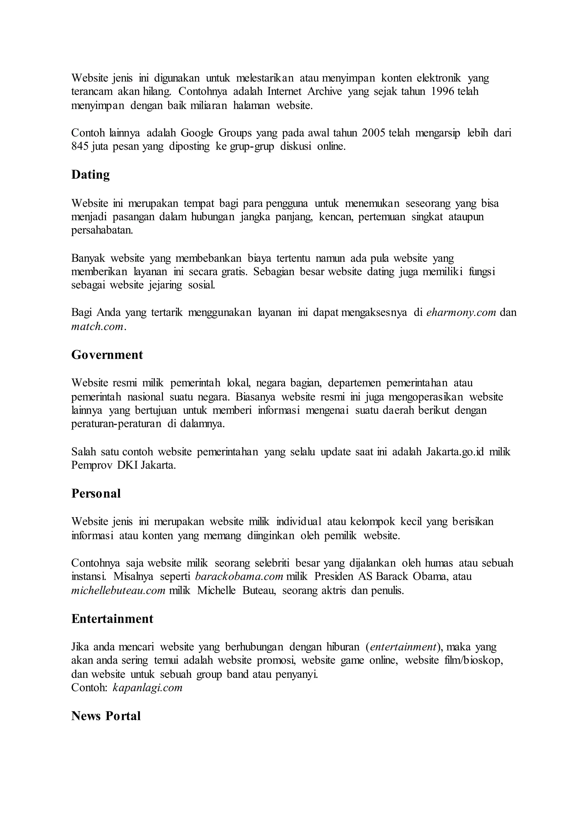 jenis jenis website berdasarkan fungsinya | DOCX