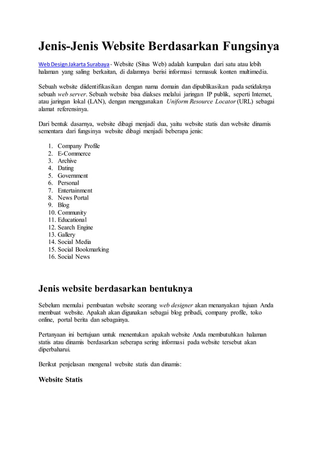 jenis jenis website berdasarkan fungsinya | DOCX
