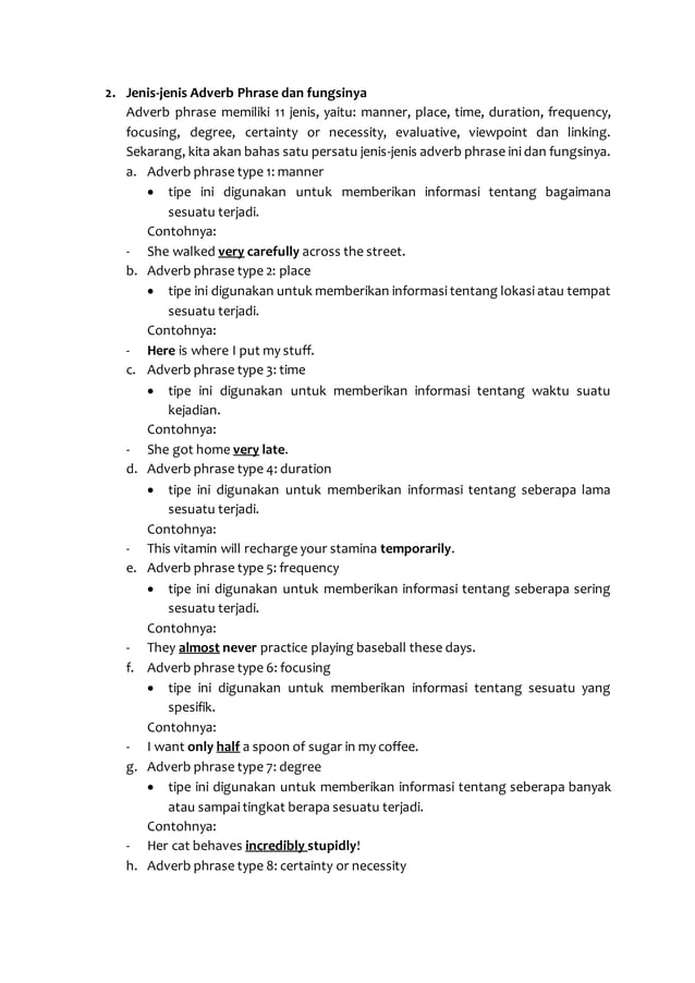Penjelasan Dan Contoh Adverb Pharase | DOCX