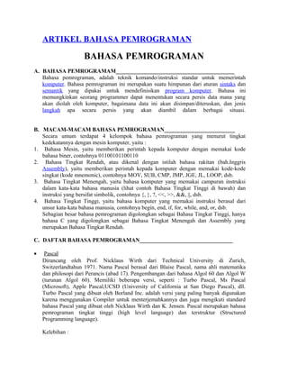 Artikel bahasa pemrograman | PDF