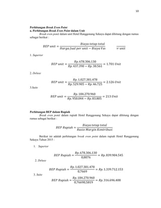 BREAK EVEN POINT SEBAGAI ALAT PERENCANAAN LABA HOTEL | PDF
