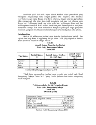 BREAK EVEN POINT SEBAGAI ALAT PERENCANAAN LABA HOTEL | PDF