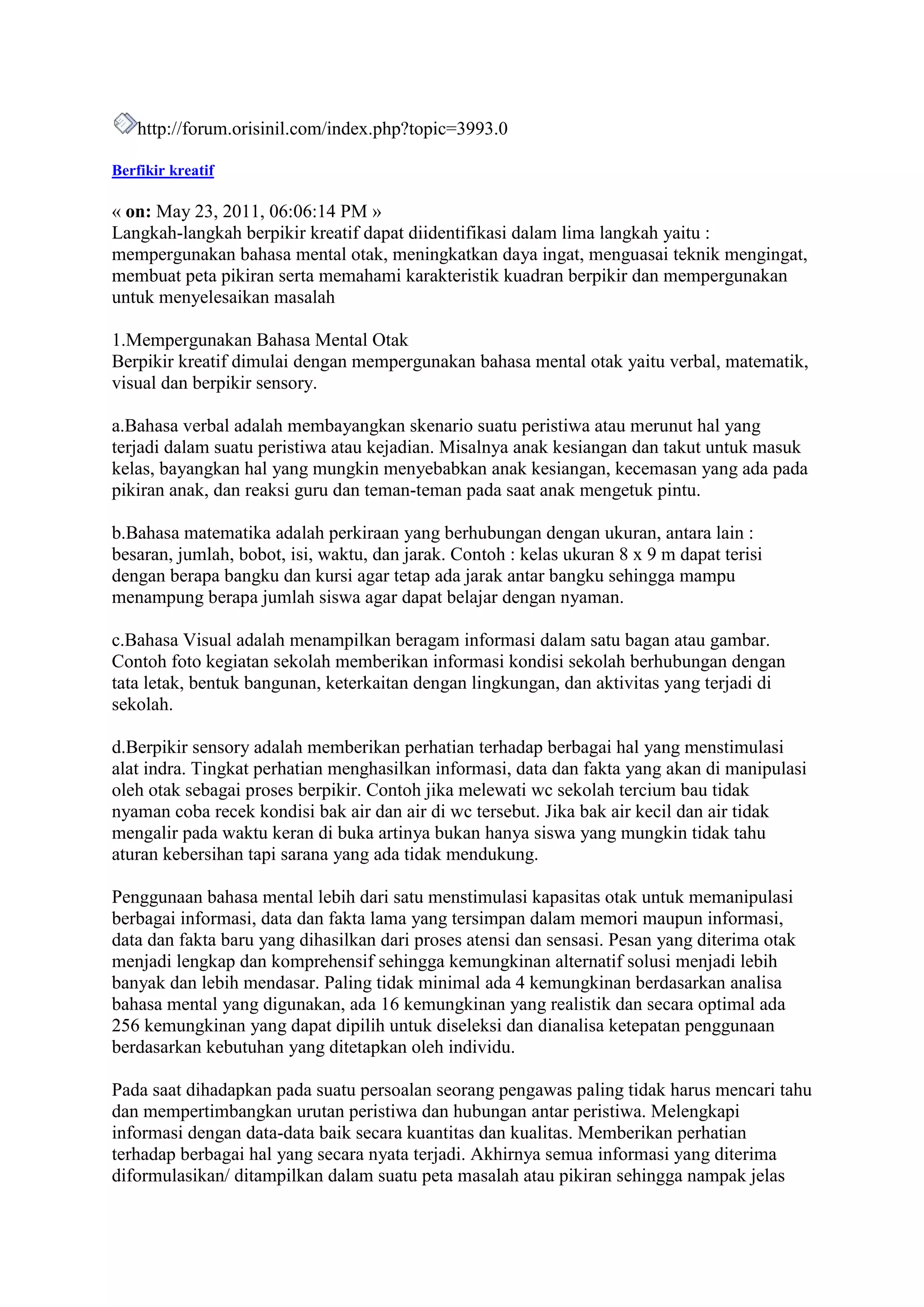 Artikel cara berfikir kreatif | DOCX
