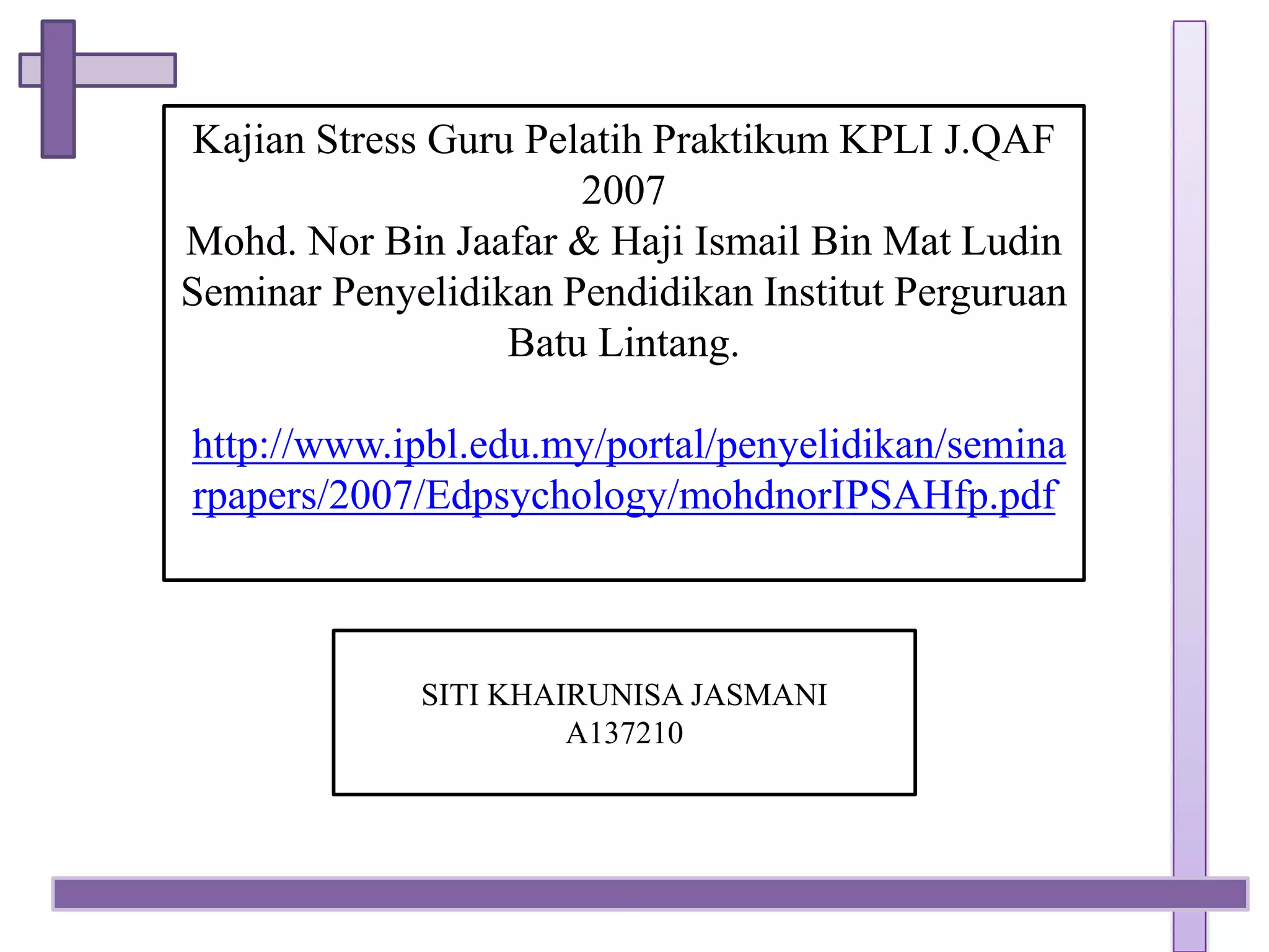 Ulasan artikel guru pelatih kpli j.qaf