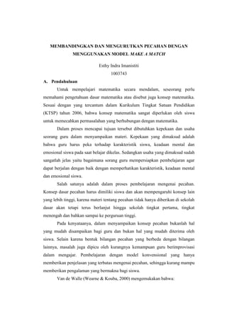 MEMBANDINGKAN DAN MENGURUTKAN PECAHAN DENGAN MENGGUNAKAN MODEL MAKE A ...